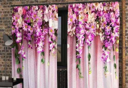 Фотоштора розовые фиолетовые цветы