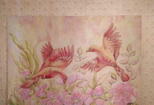 Картина "Райские птицы"- батик на шëлке