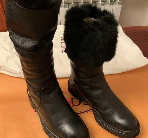 Черные кожаные сапоги с мехом Bally