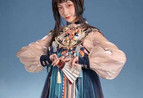 Прекрасное китайское синее платье лолита ханьфу