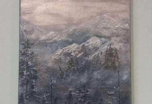 Картина Маслом Ручной Работы Пейзаж "Горы"
