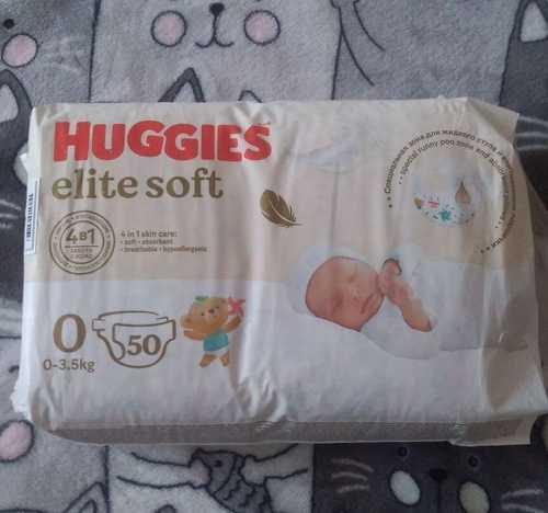 Подгузники Huggies elite soft 0 50 штук