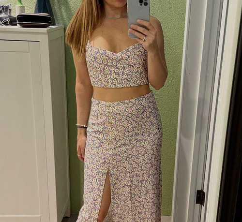 Костюм Zara лён юбка и топ