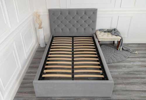Кровать полуторка с мягкой обивкой из велюра