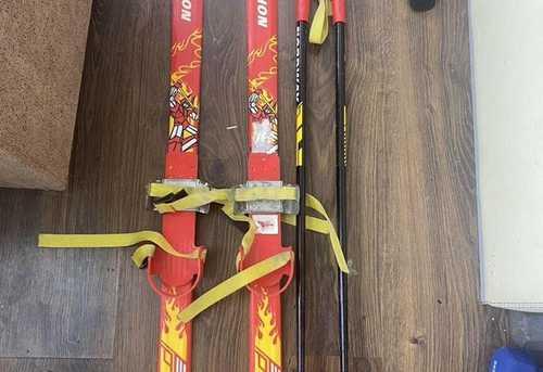 Лыжи беговые детские 100 см с палками
