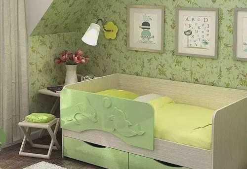 Кровать детская Алиса дельфин с ящиками мдф глянец
