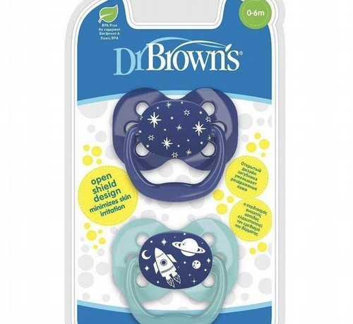 Пустышки с крышкой dr.Brown's 0-6 мес