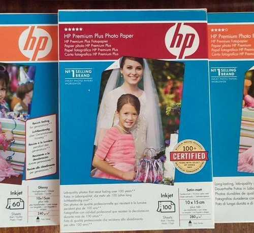 Фотобумага HP premium и premium plus 10x15 3шт