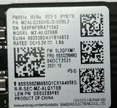 SSD Samsung PM991a 256Gb m.2