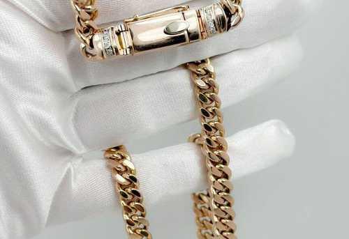 Золотая цепь панцирное плетение замок 16 бриллиант