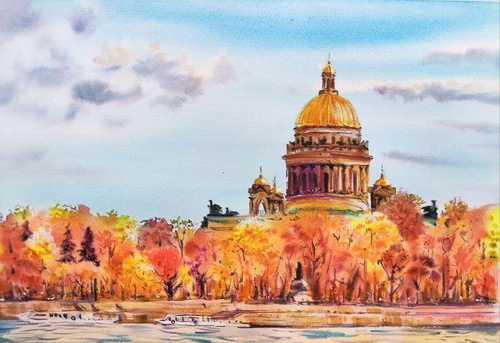 Картина акварелью "Осенний Петербург"