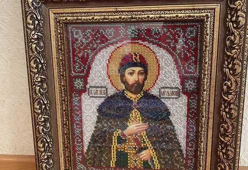 Икона именная святой Олег вышита бисером