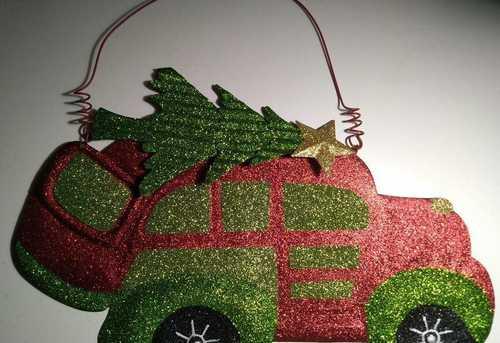 Украшение новогоднее на стену "Машина с ёлкой"
