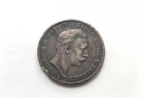 Монета 5 марок 1907 год, Пруссия, серебро
