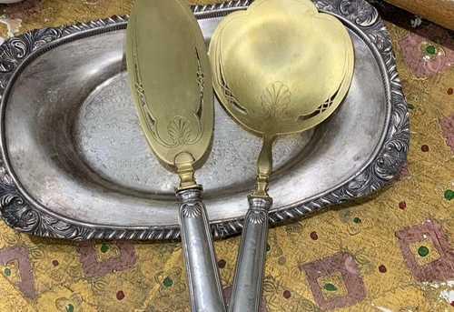 Сервировочные приборы лопатка ложка серебро Франци