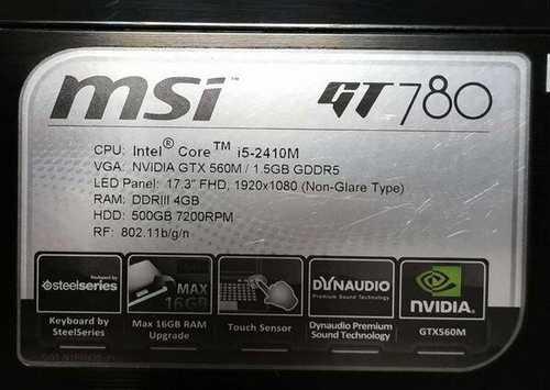 Ноутбук MSI GT780, б/у