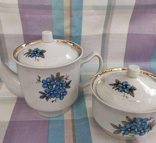 Чайник и сахарница Дулево "Синие цветы"
