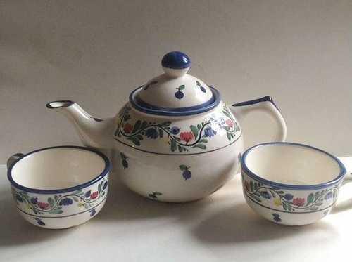 Чайник заварочный и две чашки Дымовская керамика