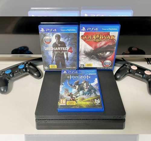 Sony playstation 4 slim 1tb (2 геймпада) ps4