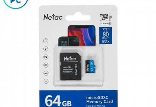 Флеш карта microSD 64GB Netac P500 (SD адаптер)