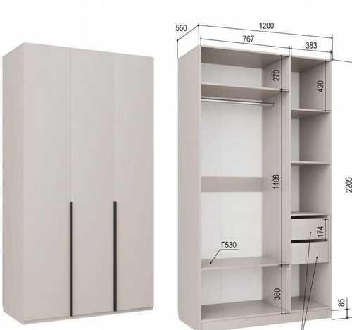 Шкаф распашной с металлическими длинными ручками