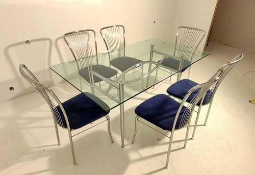 Стол обеденный стеклянный + 6 стульев
