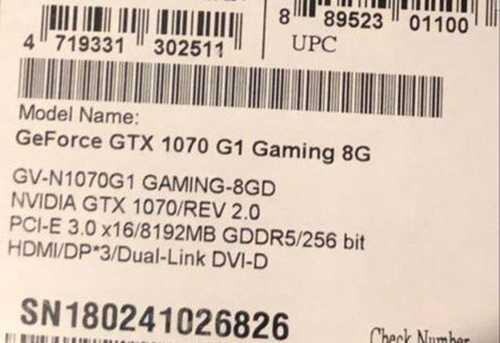 Видеокарта GTX 1070 GI Gaming 8 G