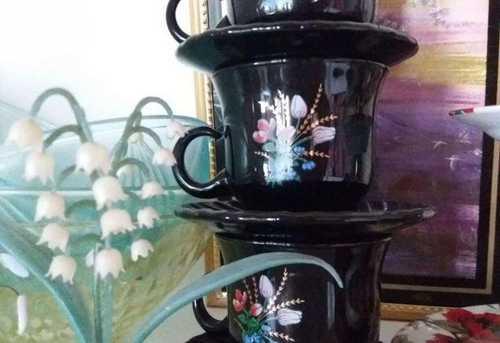Кофейные чашки с блюдцами стекло керамика