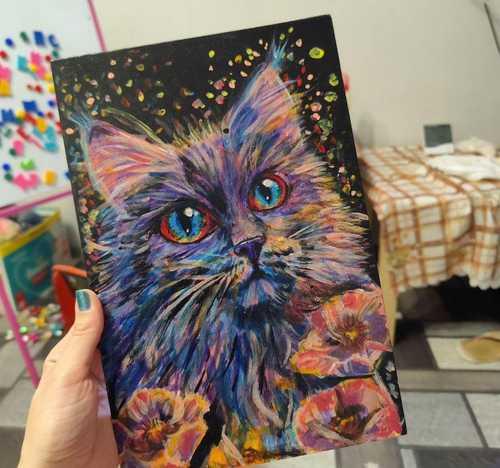 Картина акрилом на холсте, котенок
