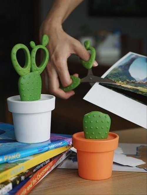 Ножницы cactus с держателем, оранжевые с зеленым
