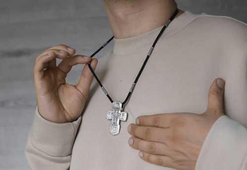 Большой серебряный нательный крест распятие христо