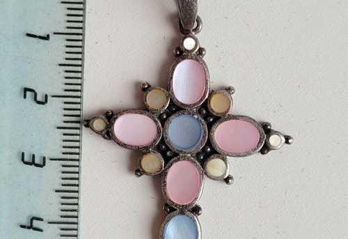 Крестик серебряный с перламутром, серебро 925