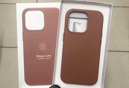 Чехол на iPhone 14 Pro Leather Case коричневый