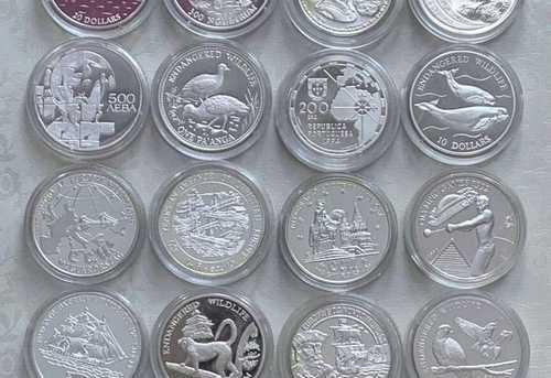 Серебряные монеты Мира, корабли, животные, спорт