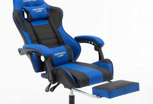Игровое кресло черно-синее с подставкой