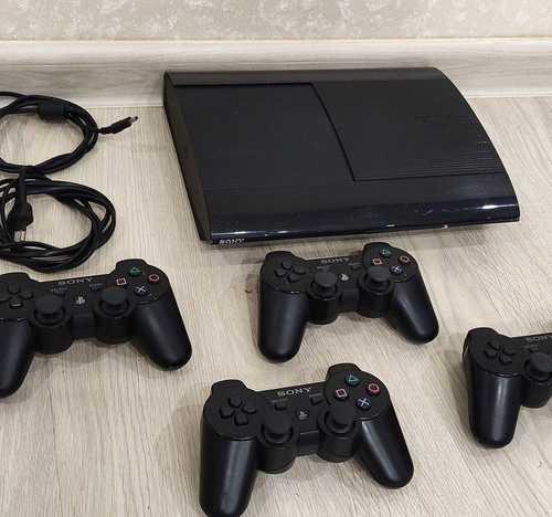 Прошитая Sony PS3 Super Slim 500GB, 4 джоя  50 игр