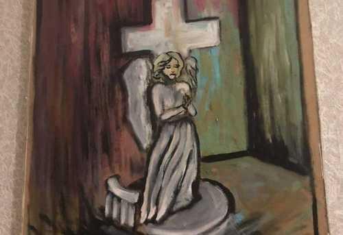 Картина масло на двп «Скорбный Ангел 11»