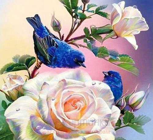 Алмазная мозаика 20x30 Синяя птичка на крупной роз