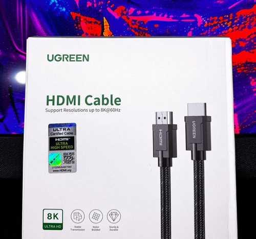 Новый hdmi 2.1 кабель Ugreen Luxury Grey Ultra 3м