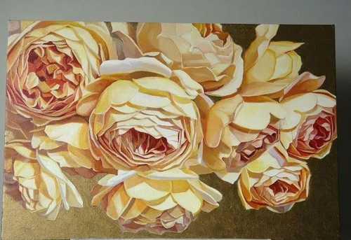 Картина маслом ручной работы "Золотые розы", 60х90