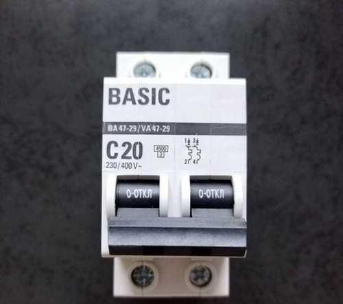 Автоматический выключатель 20А (С) 2п 4.5кА Basic