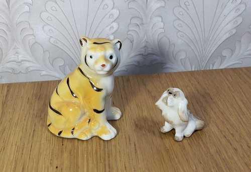Фарфоровые статуэтки тигр и моська болонка лфз