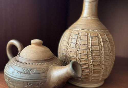 Кувшин и заварочный чайник глиняный ручная работа