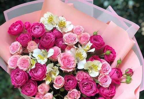 Живые цветы букеты кустовые пион.розы, доставка