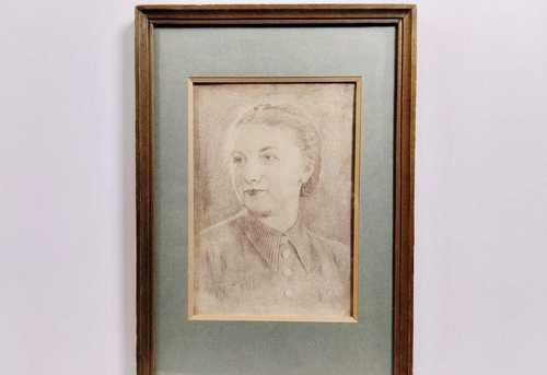 Портрет 1940е женщины литография рисунок графика