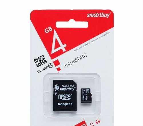 Карта памяти Micro SD 4GB Smart Buy с SD адаптером