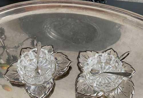 Старинные серебряные вазочки с хрусталем