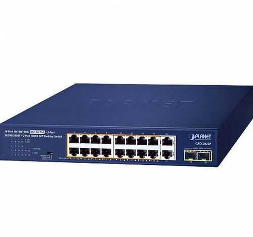 Коммутатор/ planet GSD-2022P 16-Port 10/100/1000T 802.3AT PoE   2-Port 10/100/1000T   2-Port 1000X S