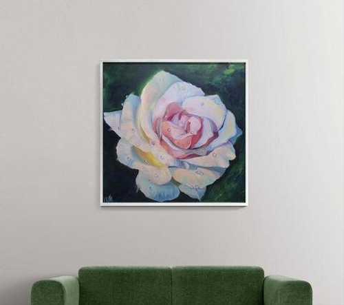 Картина маслом «Роза после дождя» 50х50