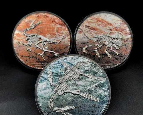 Набор монет Монголия 2000 тугриков Динозавры 3шт